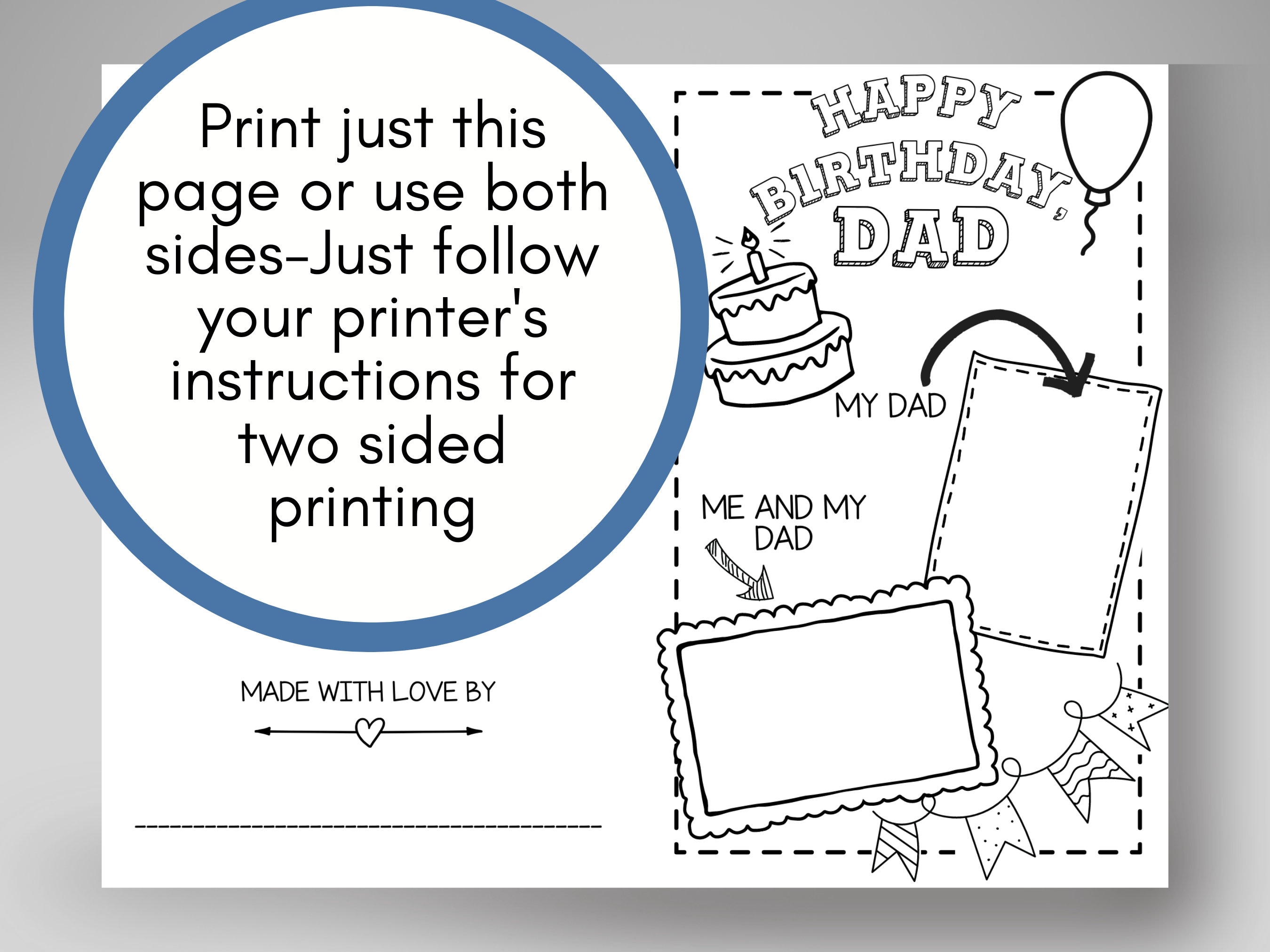 Birthday Card for Dad From Kids Printable Coloring Page, Father ...