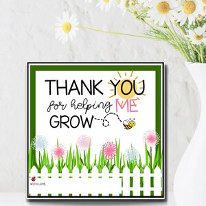 Gift Tags for Teacher, Teacher Appreciation Printable, Thank You for Helping Me Grow, Teacher ...