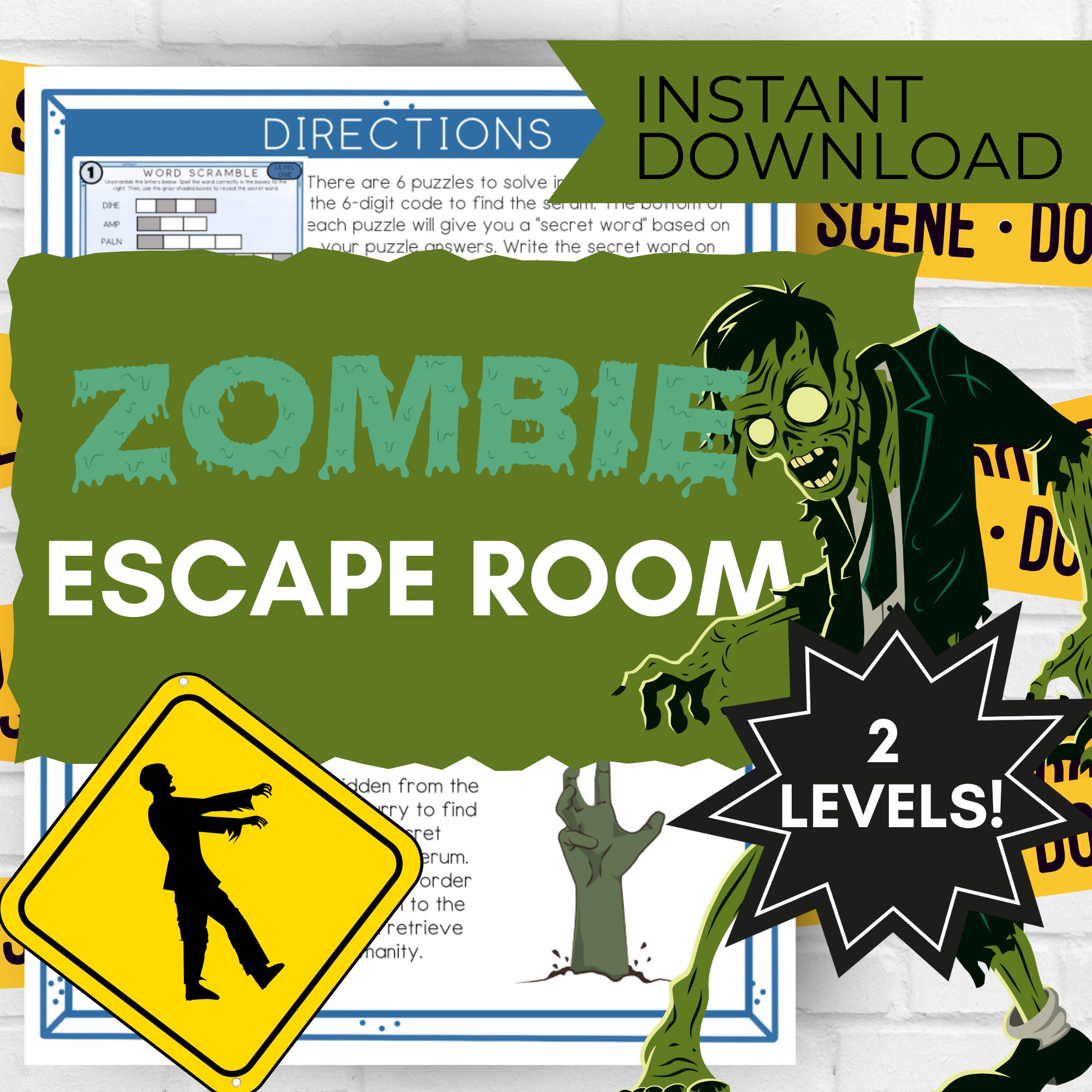 Escape Room Printable, Zombie Birthday Party, Activity Kit for Kids ...