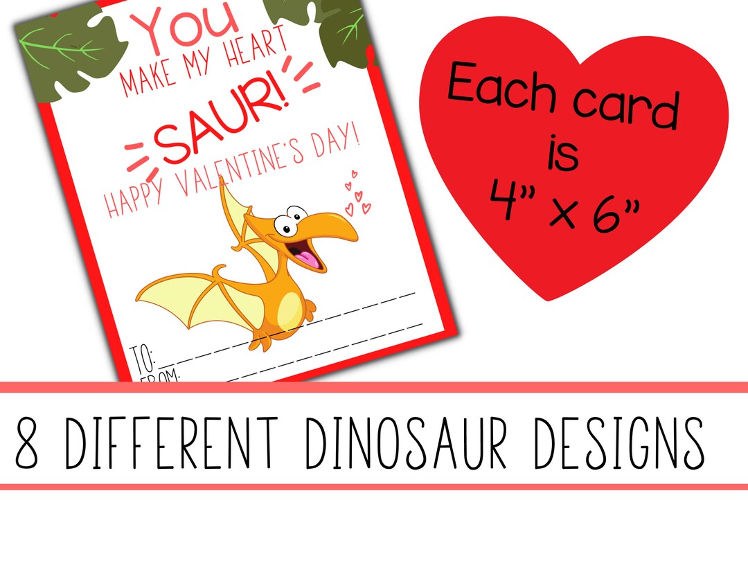 Instant Download Valentine Cards Printable Dinosaur Valentine - Etsy