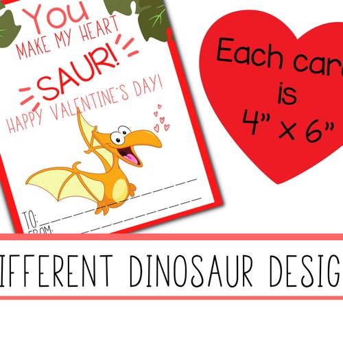Dinosaur Coloring Printable Valentines Set of 6 - Etsy