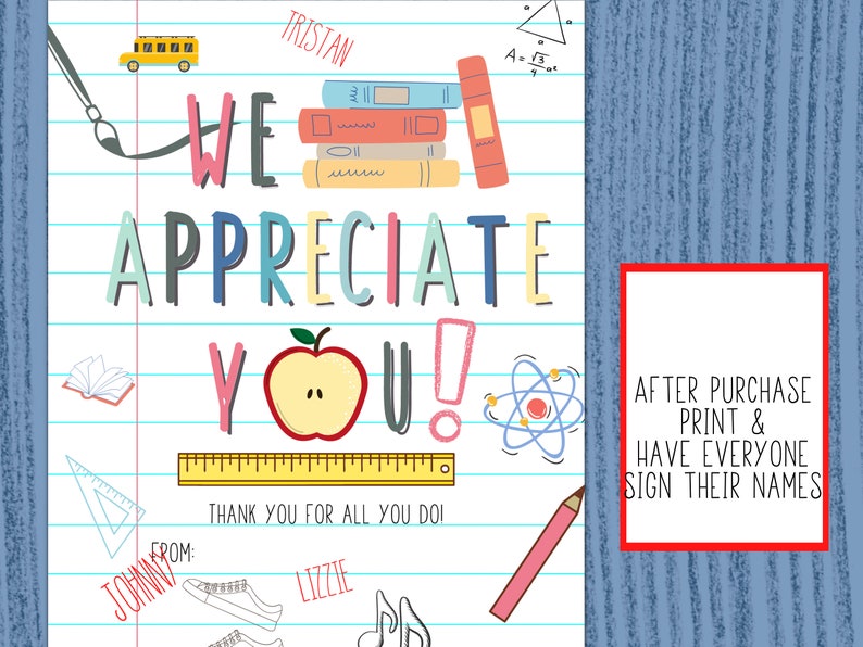 Teacher Appreciation Flyer Printable Teacher Thank You Gift - Etsy