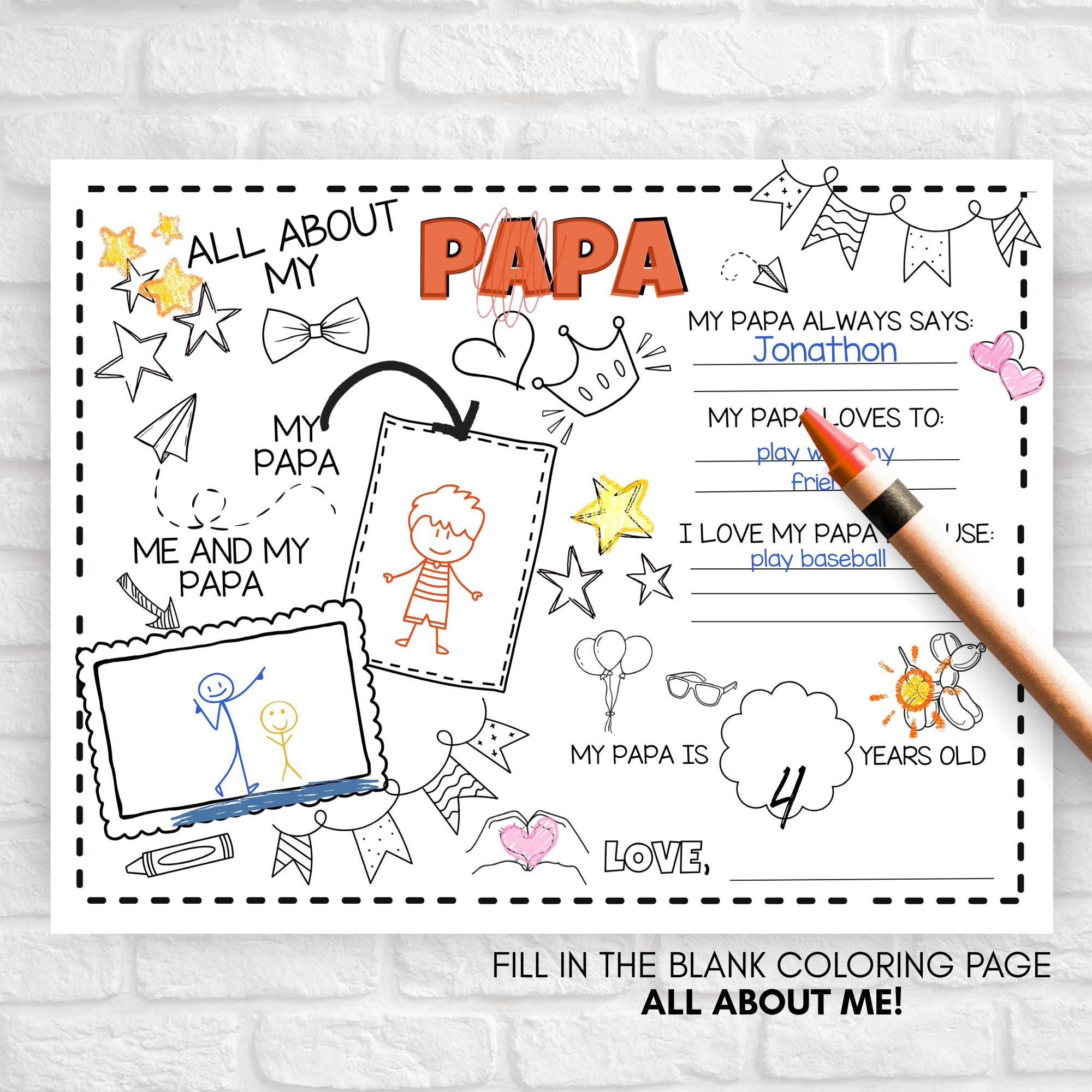 All About Papa Printable Activity Sheet for Kids, Happy Birthday Papa ...