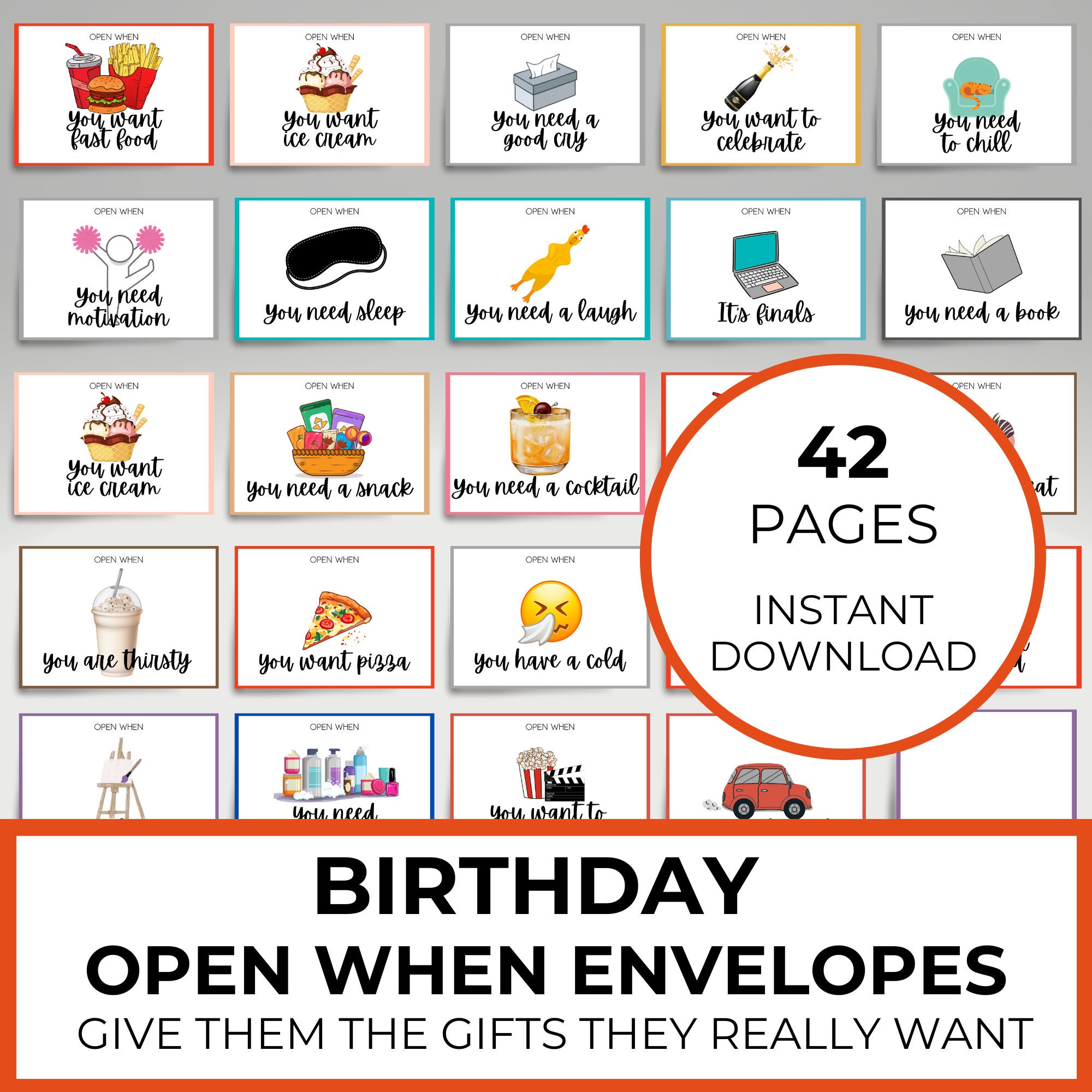 Open When Envelope, Printable Birthday Gift Card Holder, Long Distance ...