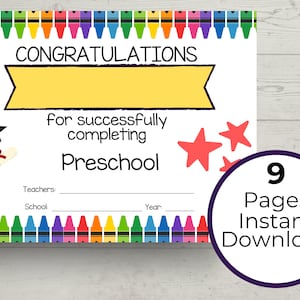Grade School Diploma Printable Graduation Sign, Preschool Certificate ...