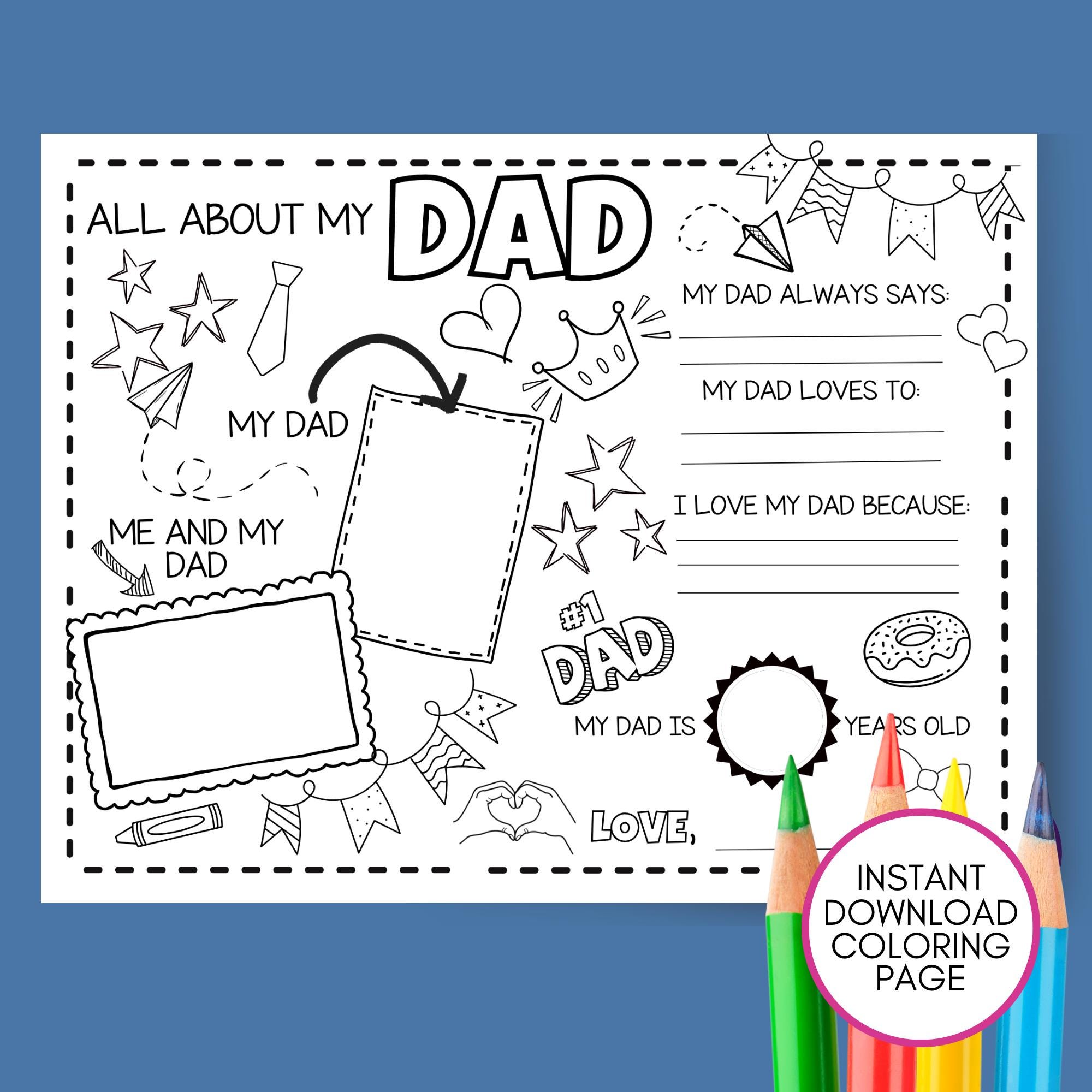 Father's Day Coloring Page, Birthday Printable Craft Idea Gift From ...