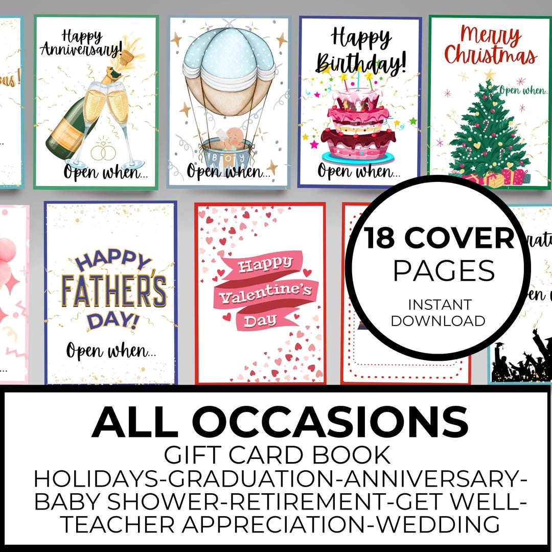 Printable Gift Card Book Bundle, Christmas, Graduation, Wedding, Baby ...