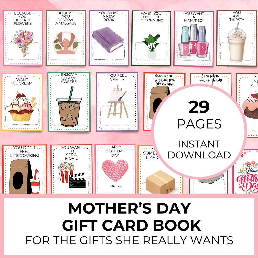 Mother's Day Gift, Printable Gift Card Book, Gift Card Holder Idea, for ...