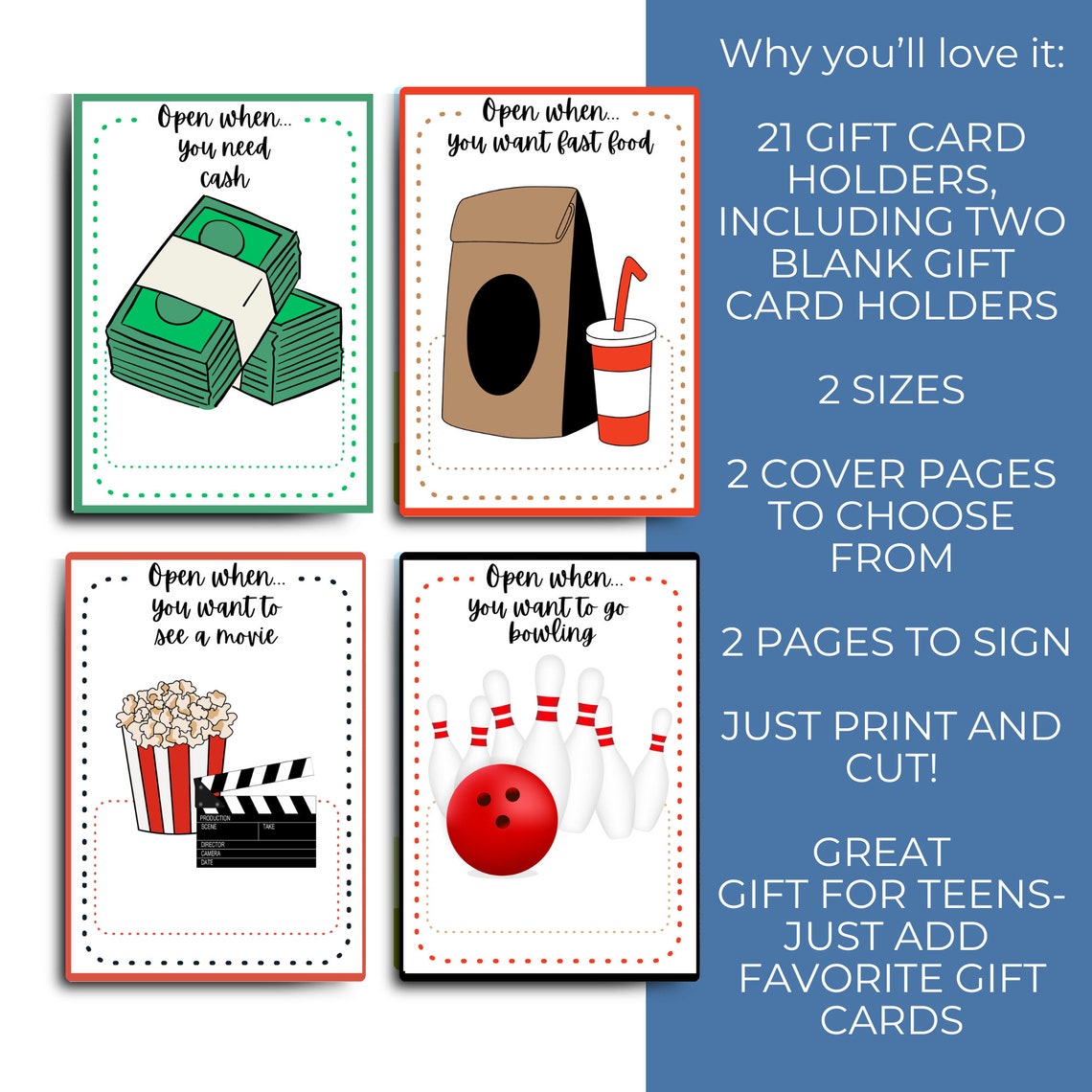 Gift for Teenager, Printable Birthday Gift Card Book, Tween Gift Card ...