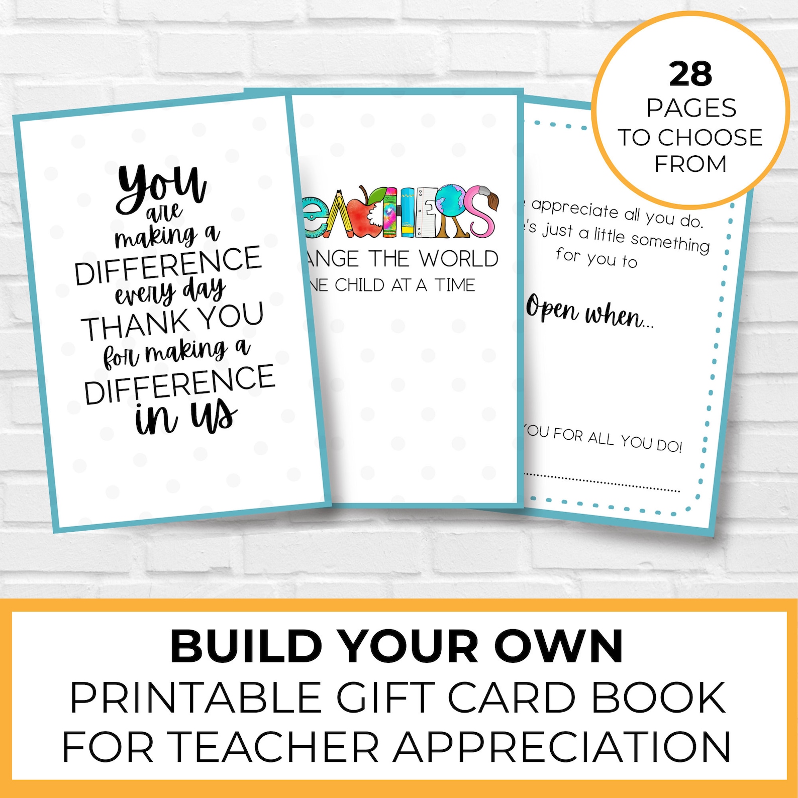 Teacher Gift Card Book, Teacher Appreciation Gift Printable, Gift Card ...