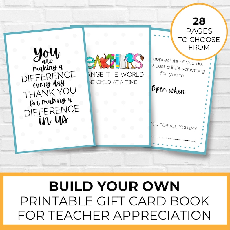 Teacher Gift Card Book, Teacher Appreciation Gift Printable, Gift Card ...