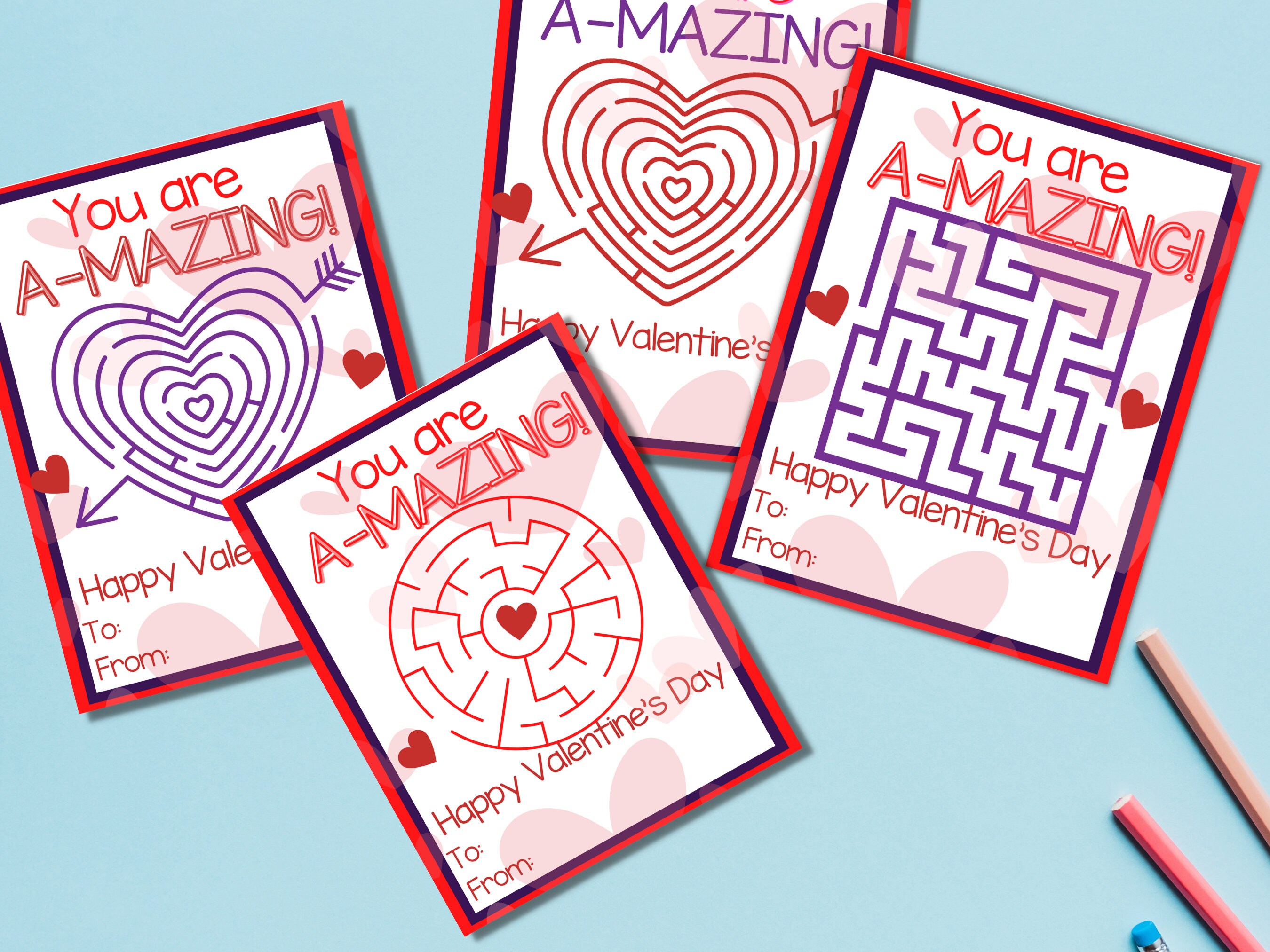 Maze Valentines Day Cards, Kids Maze Valentine's Card, Printable ...