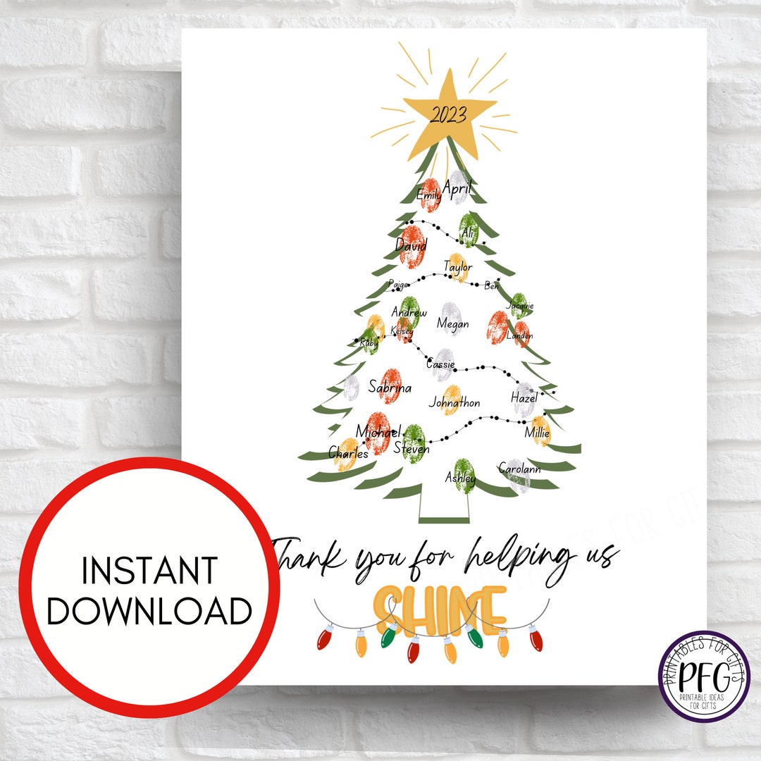 Teacher Christmas Gift Idea Printable Teacher Gift, Fingerprint Art ...