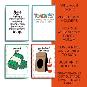 Teacher Gift Card Book, Teacher Appreciation Gift Printable, Gift Card ...