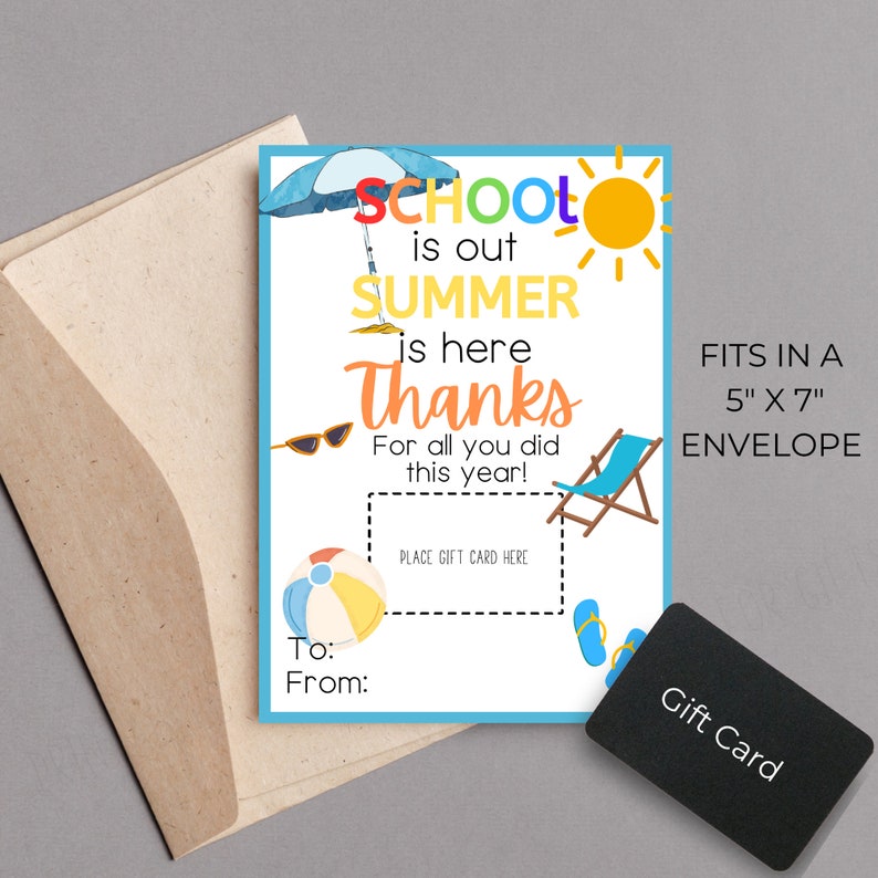 End of the School Year Gift Card Holder Printable Teacher Appreciation ...