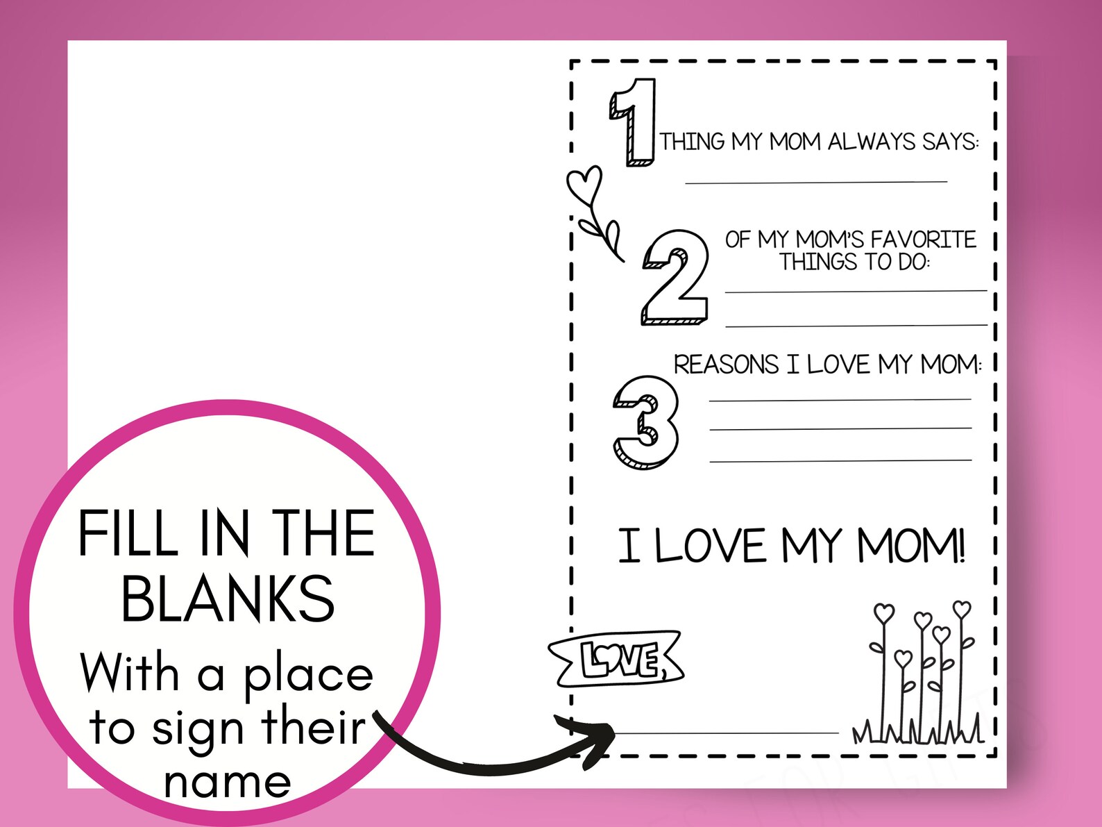 Mother's Day Card, Printable Gift Idea for Mother's Day, Fill in the ...