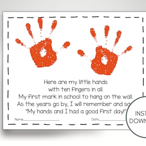 My First Day of School Handprint Hand Craft Art Poem, Starting ...