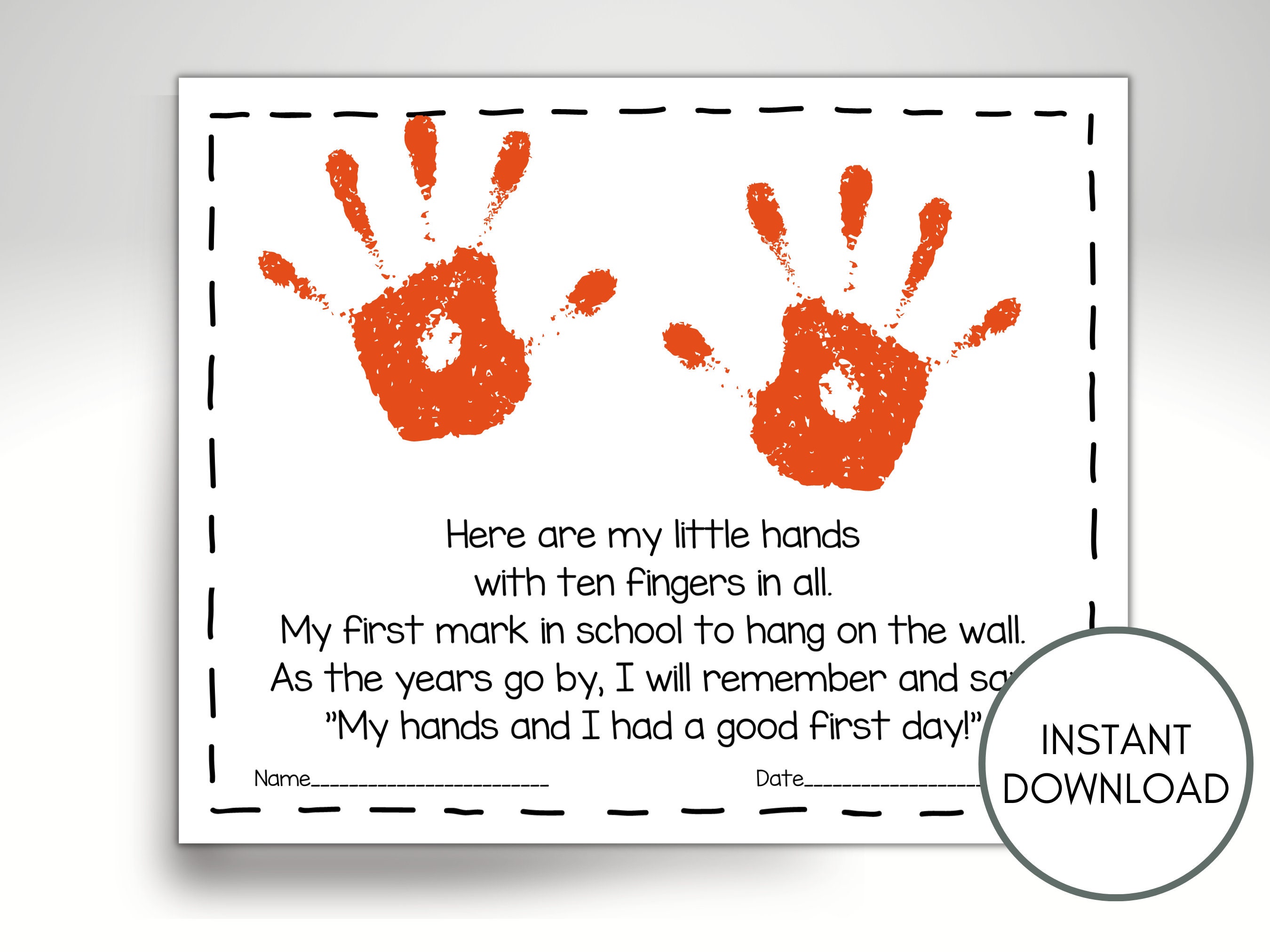 My First Day of School Handprint Hand Craft Art Poem, Starting ...