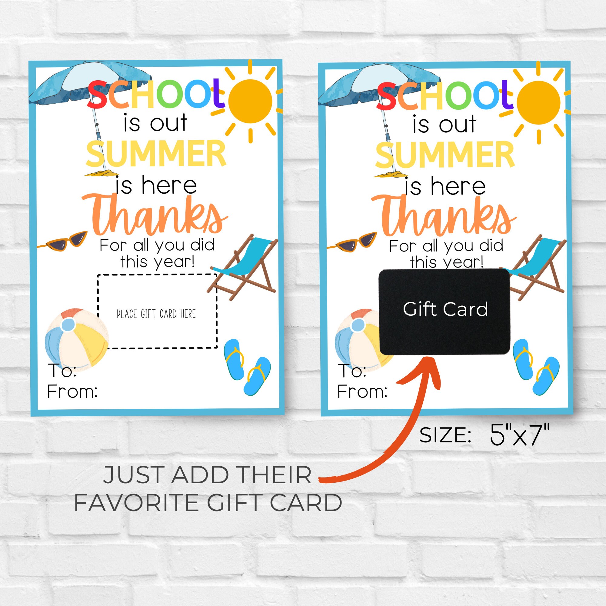 End of the School Year Gift Card Holder Printable Teacher Appreciation ...