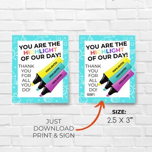 Highlighter Gift Tag: Teacher & Staff Appreciation Printable (PDF) - Etsy