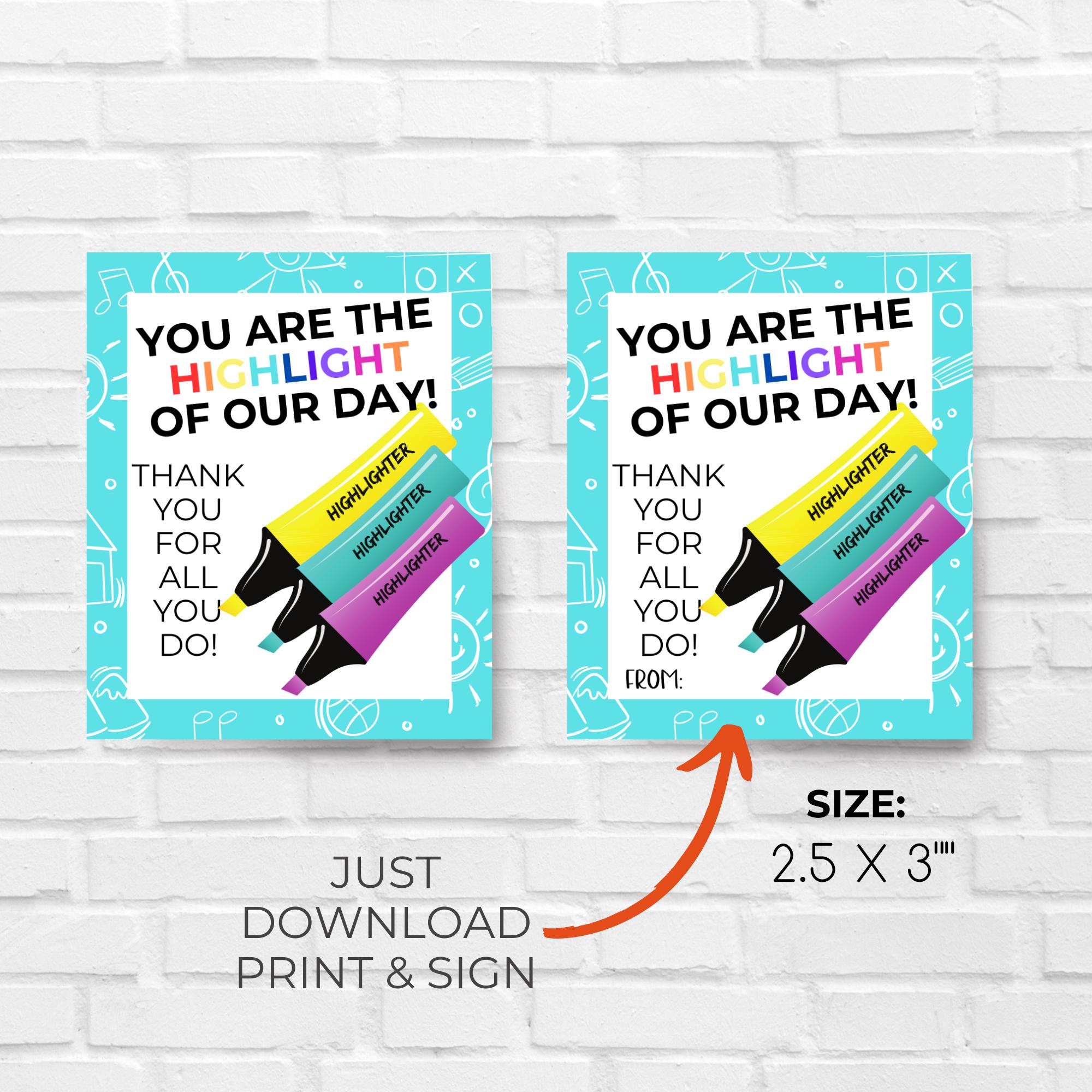 Highlighter Gift Tag: Teacher & Staff Appreciation Printable (PDF) - Etsy