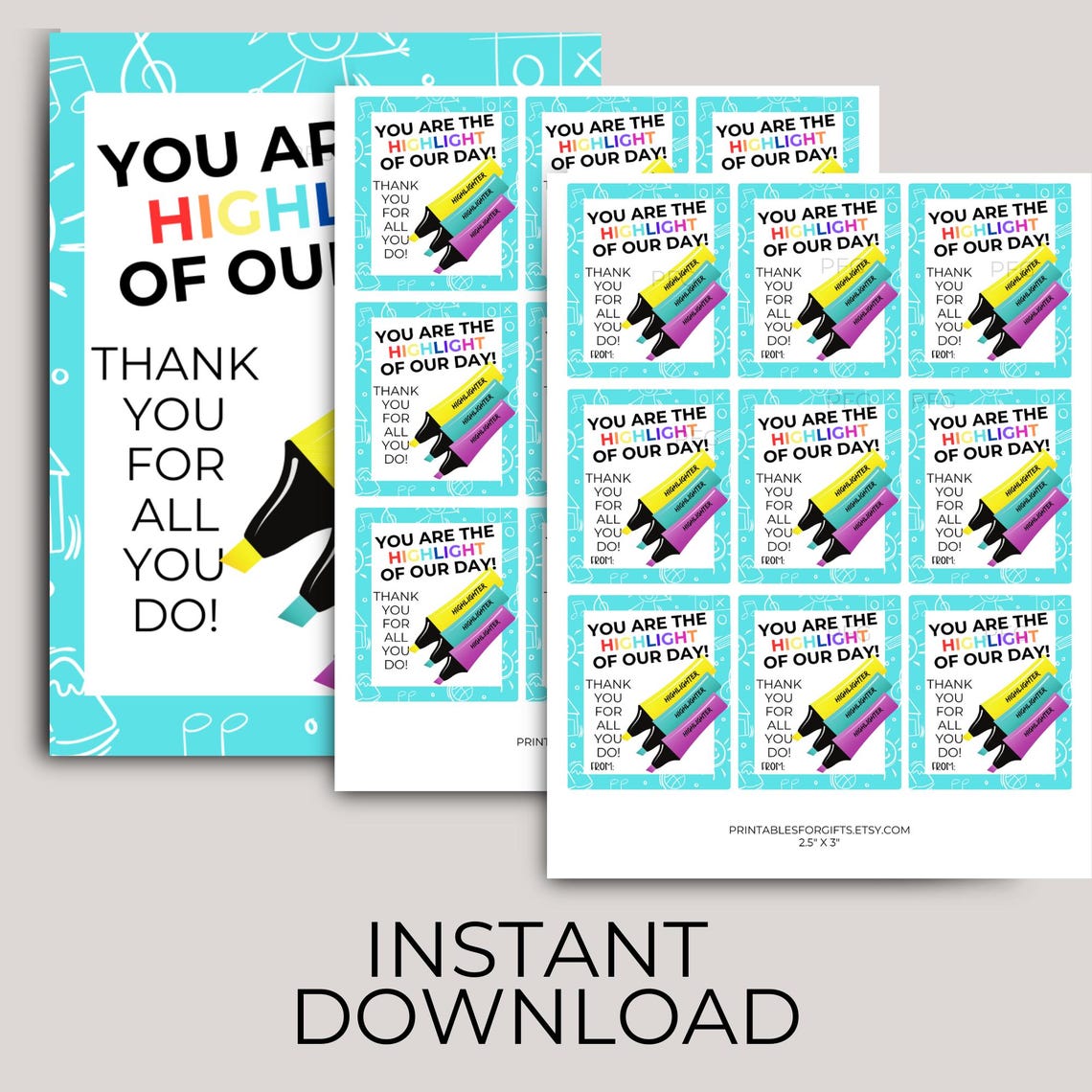 Highlighter Gift Tag: Teacher & Staff Appreciation Printable (PDF) - Etsy