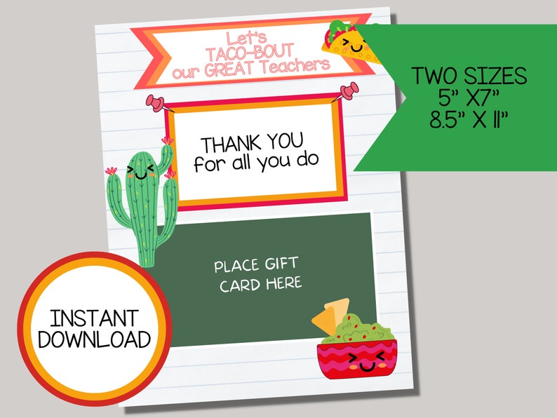 Teacher Appreciation Week, Printable Teacher Gifts, Taco Theme ...