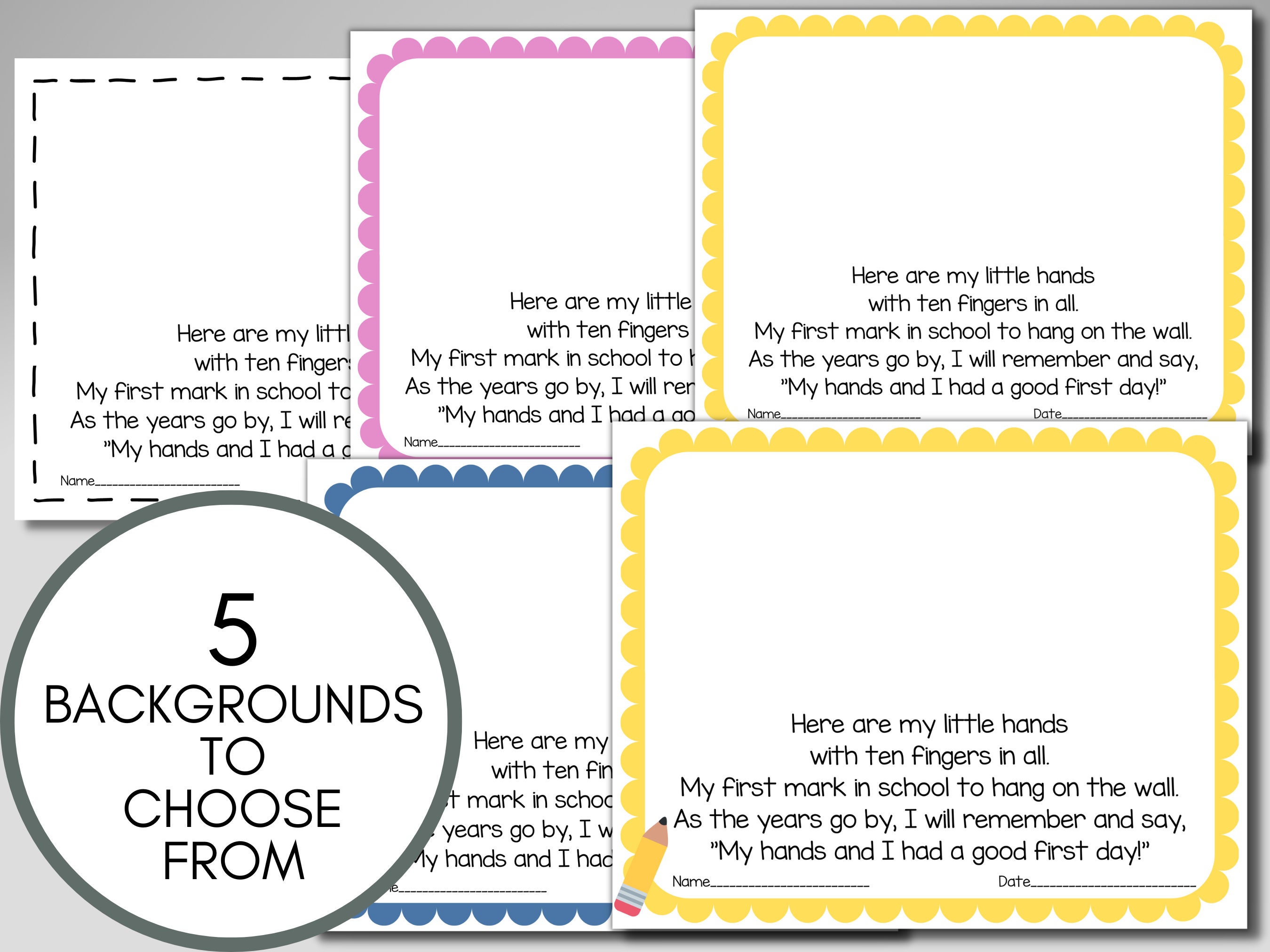 My First Day of School Handprint Hand Craft Art Poem, Starting ...