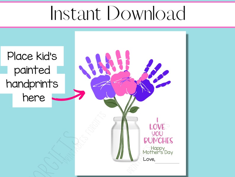 Printable Mother's Day, Flower Bouquet Craft From Kids, Present for Mom ...