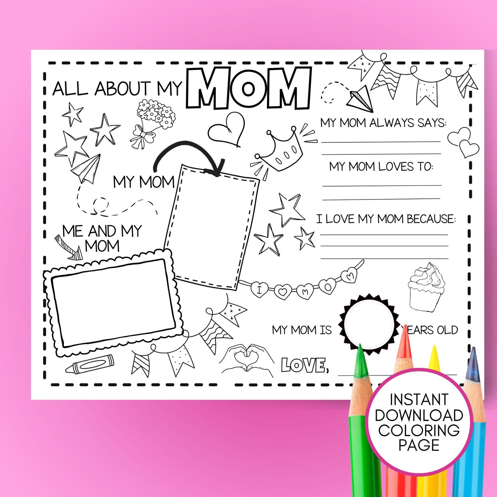 Mother's Day Coloring Page, Printable Birthday Craft Idea Gift From ...