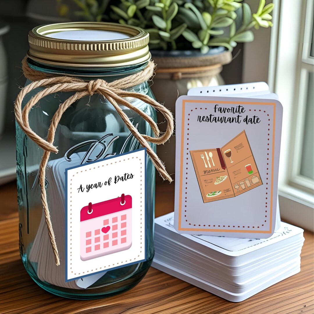Printable Date Night Jar – DIY Couples Gift, Editable Romantic Coupon ...