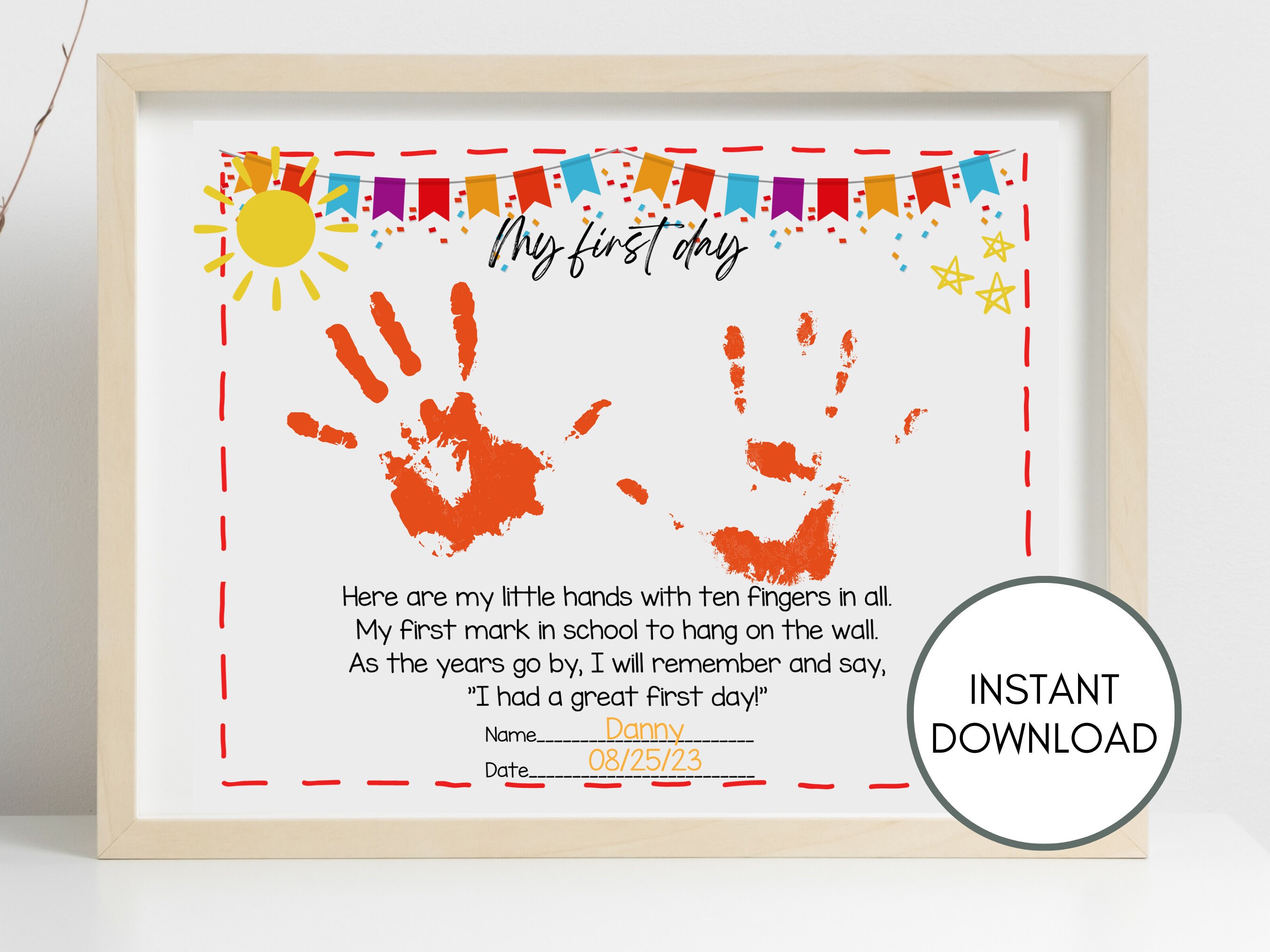 First Day of Preschool Handprint Art, First Day of School Printable ...