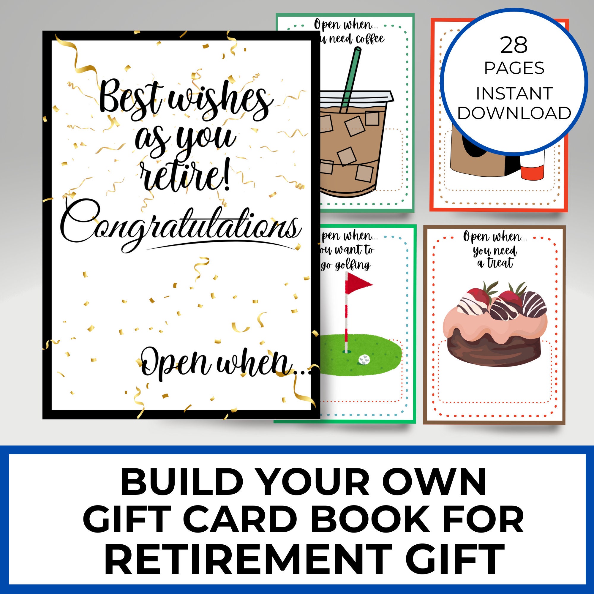 Retirement Gift Printable Gift Card Book, Happy Retirement Wishes Party ...