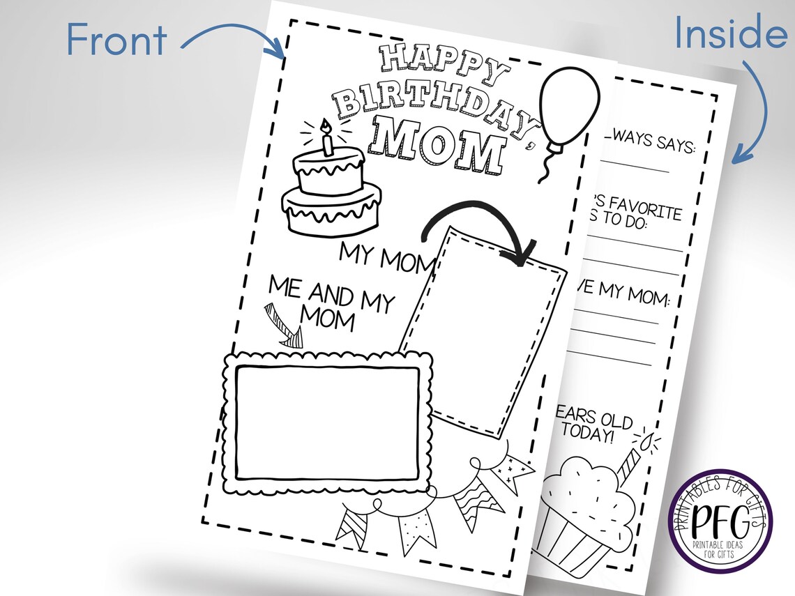 Birthday Card for Mom Printable Coloring Page Happy Birthday - Etsy