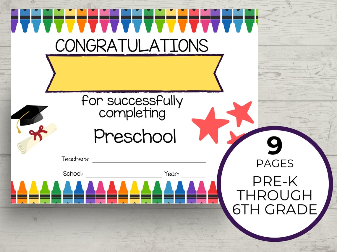 Grade School Diploma Printable Graduation Sign, Preschool Certificate ...