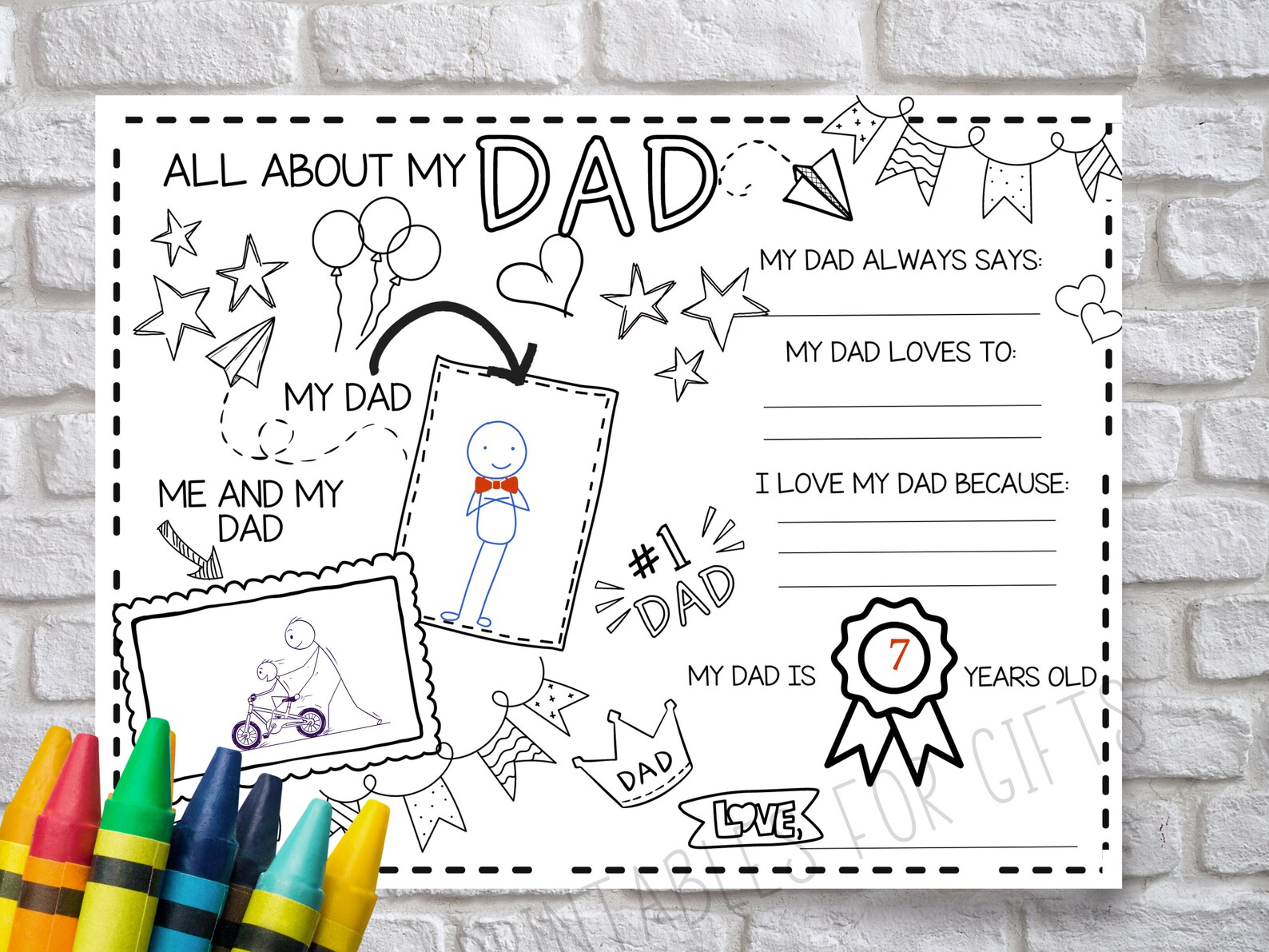 Happy Birthday Dad Coloring Page, All About Dad Card, My Daddy Placemat ...