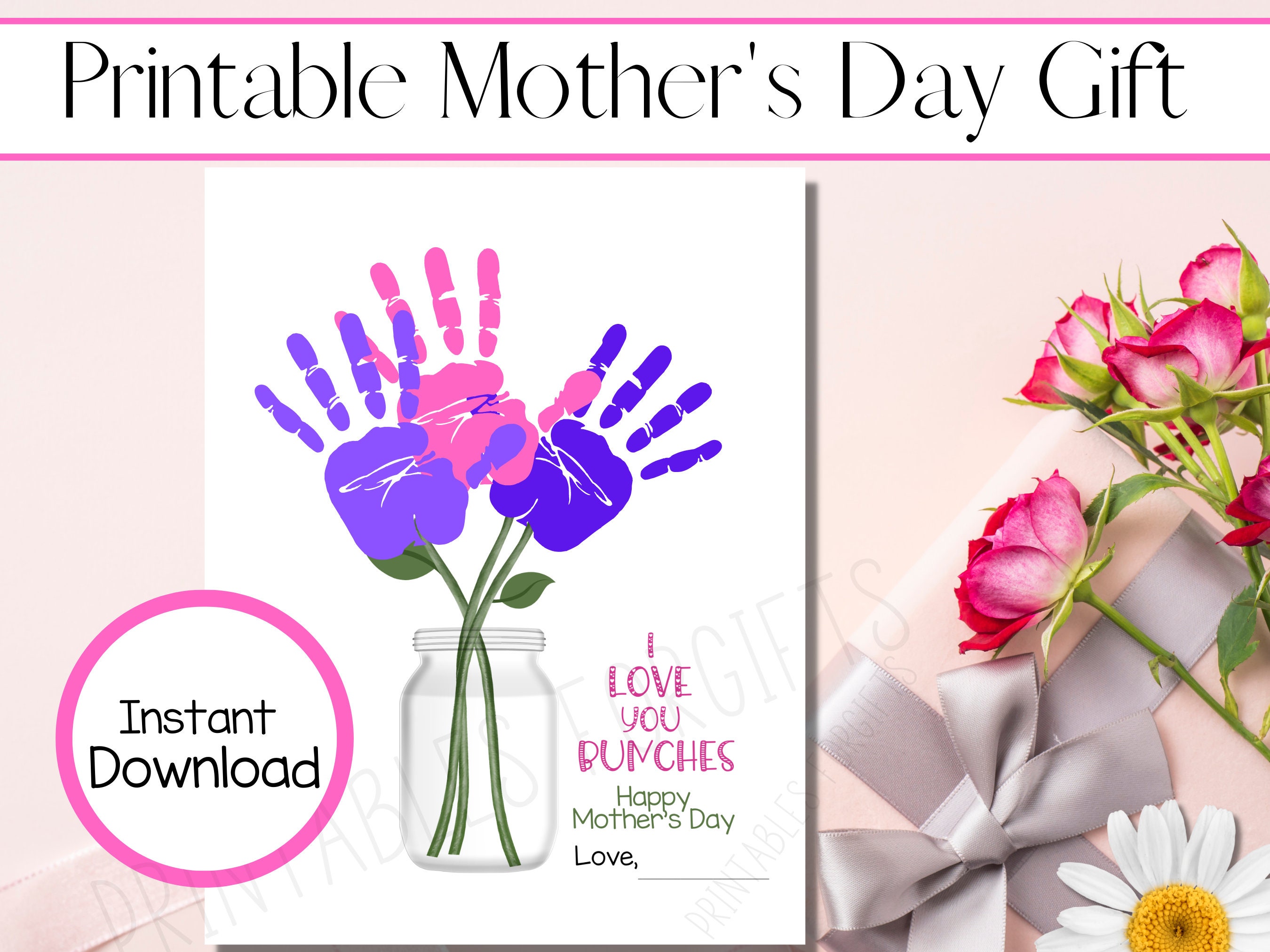 Printable Mother's Day, Flower Bouquet Craft From Kids, Present for Mom ...