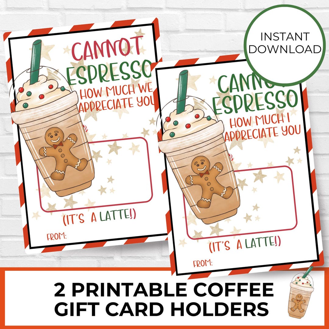 Printable Gift Card Holder for Teacher Christmas Gift, Thanks A Latte ...
