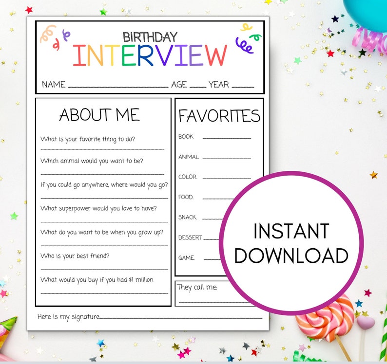 Kid's Birthday Interview: Yearly Printable Questionnaire (PDF) - Etsy