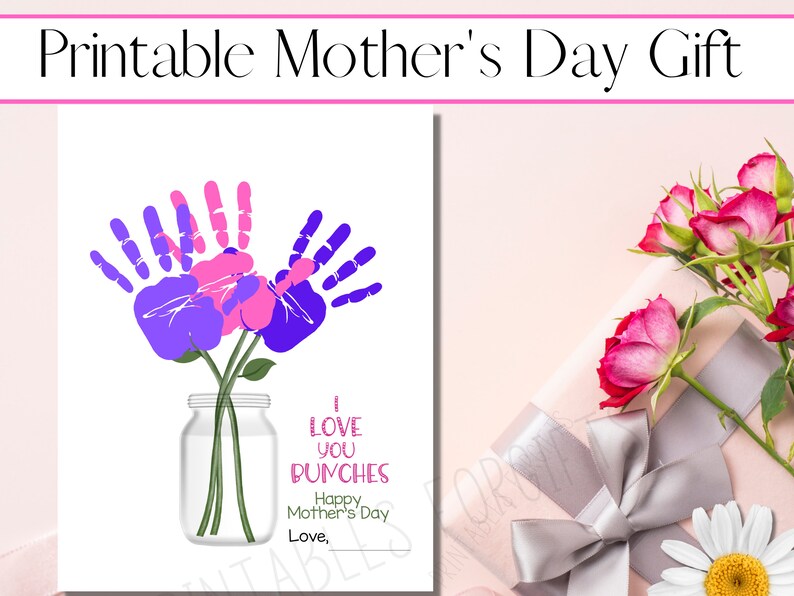 Printable Mother's Day, Flower Bouquet Craft From Kids, Present for Mom ...