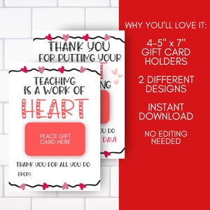 Teacher Valentine Gift Card Holder: Printable Thank You Gift (digital ...