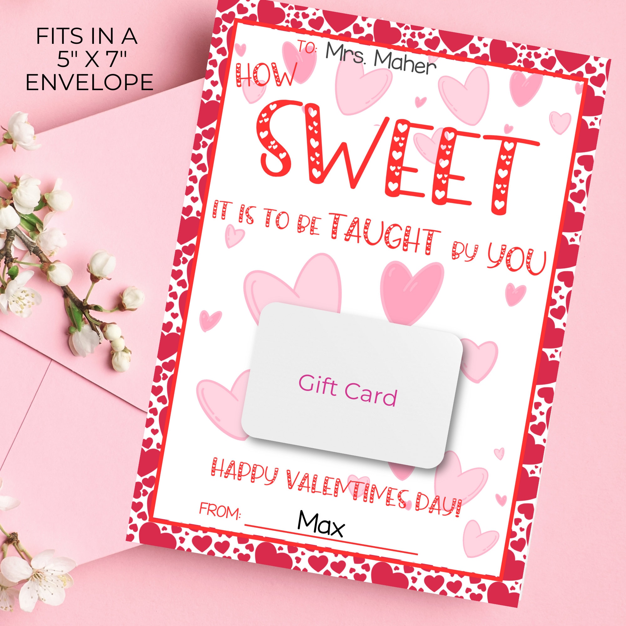 Printable Valentine Teacher Appreciation, Valentine's Day Gift Card ...