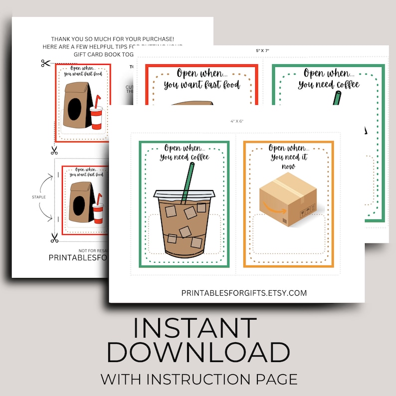 Gift for Teenager, Printable Birthday Gift Card Book, Tween Gift Card ...