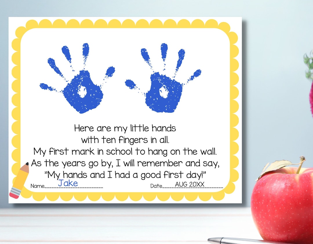My First Day of School Handprint Hand Craft Art Poem, Starting ...