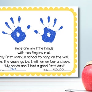 My First Day of School Handprint Hand Craft Art Poem, Starting ...