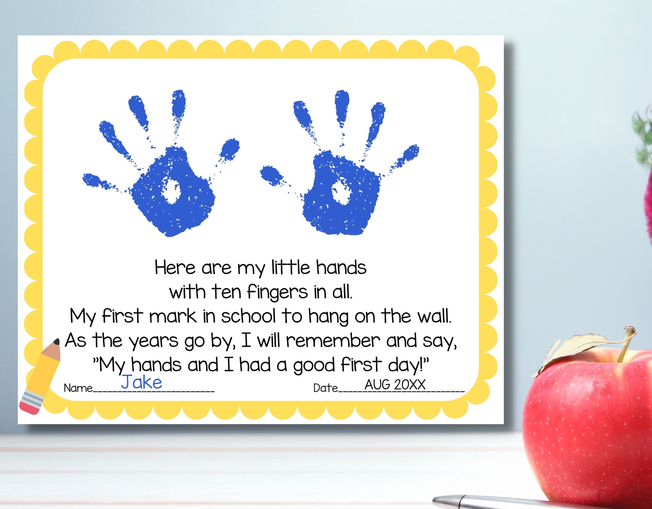 My First Day of School Handprint Hand Craft Art Poem, Starting ...