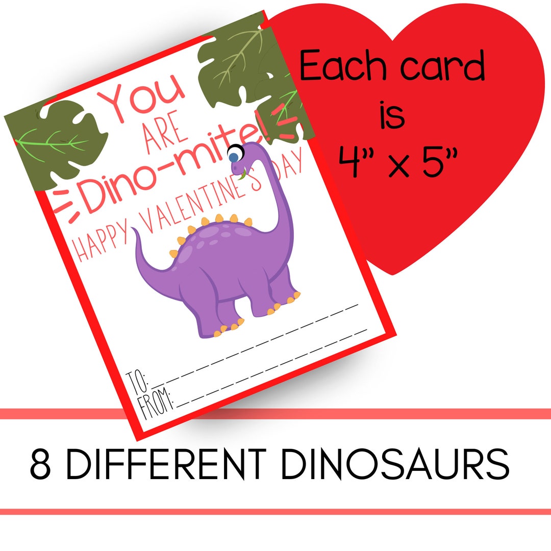 Printable Dinosaur Valentine's Day Cards, Classroom Valentine's Day ...