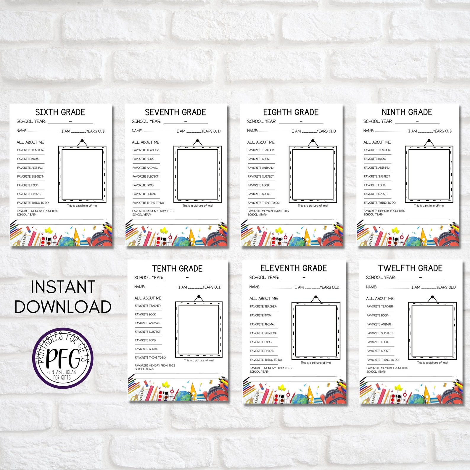 School Memory Book Printable: Kids Keepsake, Preschool-12th Grade (PDF ...