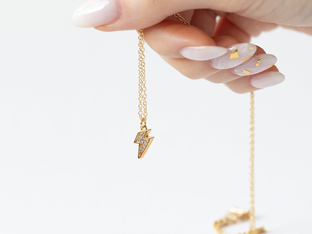 Minimalistic LIGHTNING BOLT Chain NECKLACE Diamond and Gold Filled ...