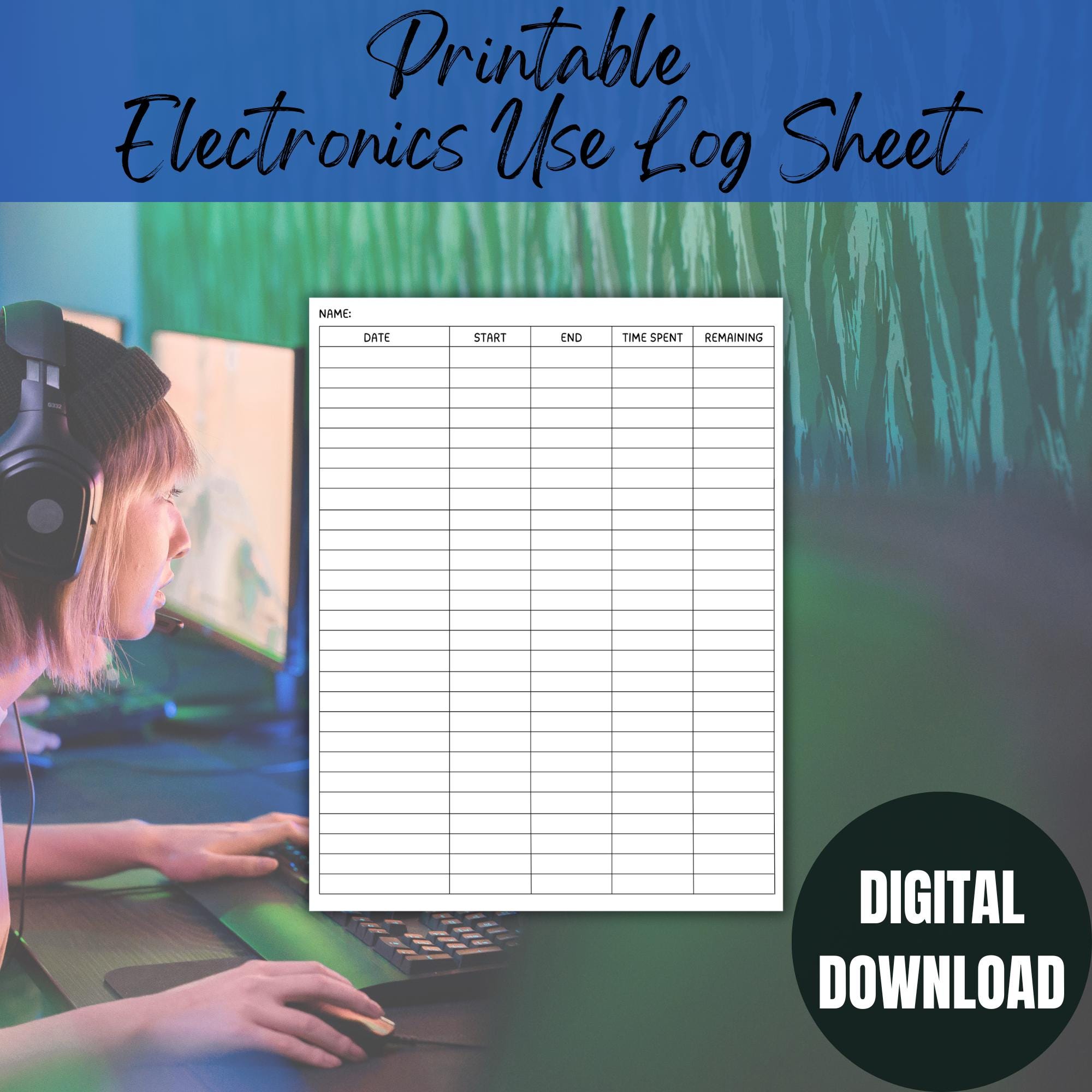 Printable Electronics Use Log Sheet, Electronics Tracker, Printable ...